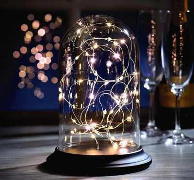 LED Bell Jar Light - Battery Powered Glass Dome Cloche Ornament with ...