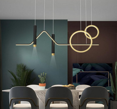 LED Black Body Modern Linear LED Chandelier Hanging Lamp 3 Color Lights