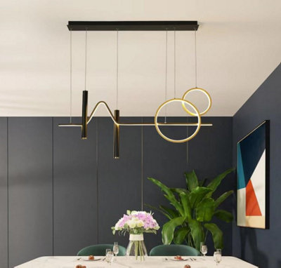LED Black Body Modern Linear LED Chandelier Hanging Lamp 3 Color Lights