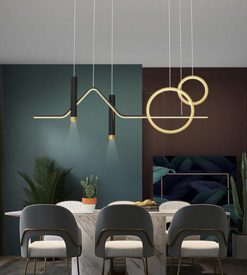 LED Black Body Modern Linear LED Chandelier Hanging Lamp 3 Color Lights