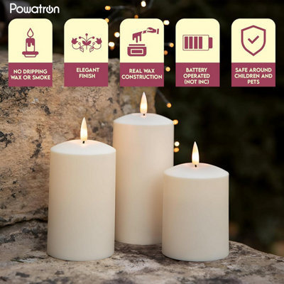LED Candles Scented Real Wax Set of 3 Pack Battery Operated Flickering ...