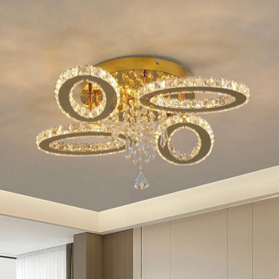 LED Ceiling Light Crystal Chandelier Gold Lamp 3 Color Lights 52cm
