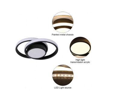 LED Ceiling Light, Round Ceiling Light Indoor Black 31W 3 Color Lights