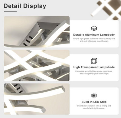 LED Ceiling Light Waves 4 Lights Lamp Ceiling Silver LED Ceiling Light