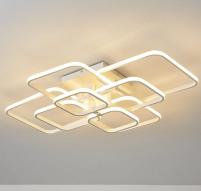 LED Ceiling Light White Aluminum Square Chandeliers 85cm 3 Color Lights