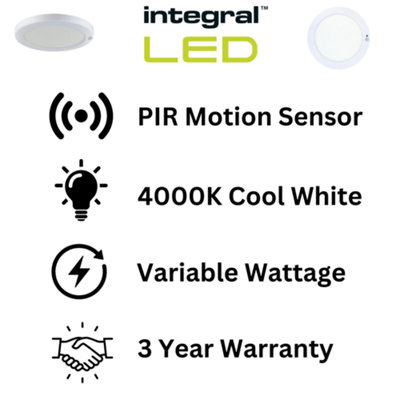 LED Ceiling Light with PIR Sensor Adjustable Wattage 4000K Non Dimmable