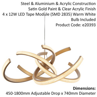 LED Ceiling Pendant Light Fitting - Satin Gold & Acrylic Reflective ...