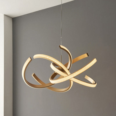 LED Ceiling Pendant Light Fitting - Satin Gold & Acrylic Reflective ...