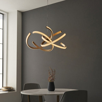 LED Ceiling Pendant Light Fitting - Satin Gold & Acrylic Reflective ...