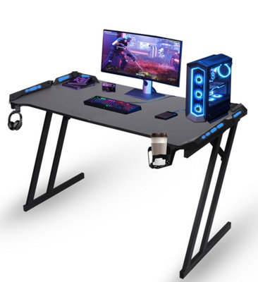 Buy LED Computer Gaming Desk RGB with Cup Holder and Headphone Hook ...