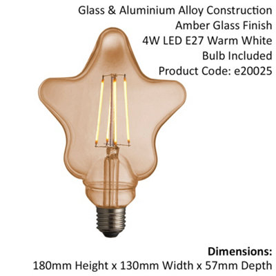 LED Filament Lamp Bulb 4W Star Shape E27 LED Amber Tinted Glass Warm White