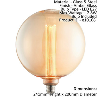 LED Filament Lamp Bulb Amber Glass 2.8W LED E27 Warm White Globe Bulb