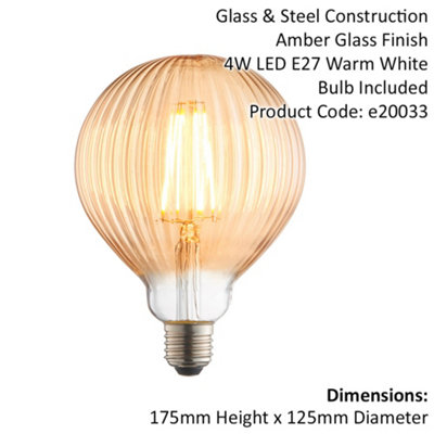 LED Filament Lamp Bulb Amber Tinted 4W E27 LED Ribbed Glass Gobe Warm ...