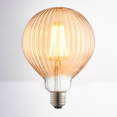 LED Filament Lamp Bulb Amber Tinted 4W E27 LED Ribbed Glass Gobe Warm ...