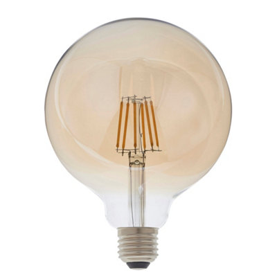 LED Filament Lamp Bulb Dimmable 6W E27 LED 125mm Amber Tinted Glass Globe