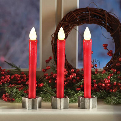 LED Flameless Advent Candles H24cm Battery Operated with Star Stands No ...
