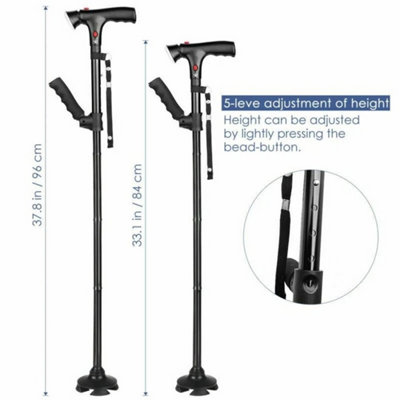 LED Foldaway Walking Stick/Cane/Mobility Aid Ergonom Height Adjustable ...