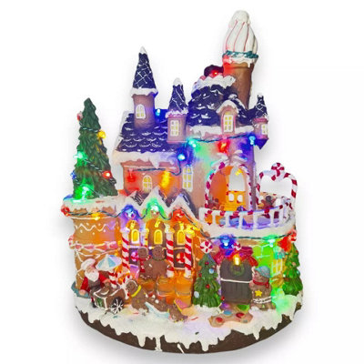 LED Gingerbread House with Rotating Characters Battery Operated 30cm