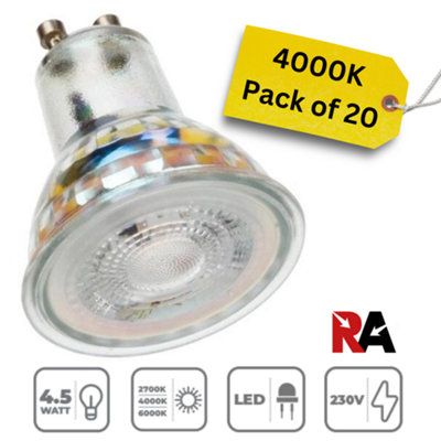 LED GU10 Bulbs 4.5W 4000K Beam Non-Dimmable: 20 Pack