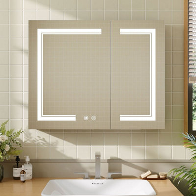 LED Illuminated Anti Fog Touch Sensor Mirror Cabinet 800x600 mm