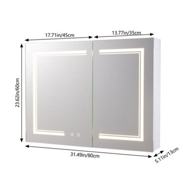 LED Illuminated Anti Fog Touch Sensor Mirror Cabinet 800x600 mm