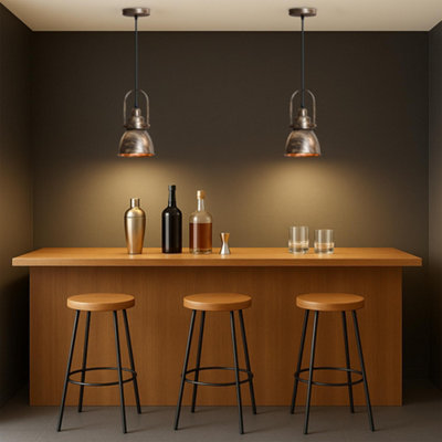 LED Industrial Pendant Light Fixture - Brushed Copper E27 Holder with ...