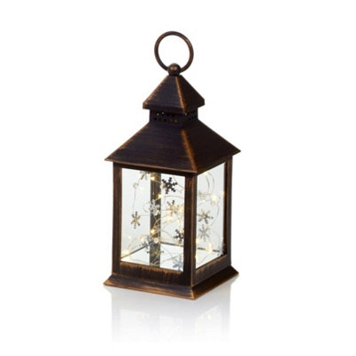 LED Lantern With String Lights Flakes Rustic Copper Lantern Warm White ...