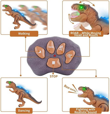 LED Light Up Remote Control Dinosaur Walking and Roaring Realistic T ...