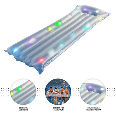 LED Lighted Inflatable Swimming Pool Float Jilong Air Mattress Beach Lilo
