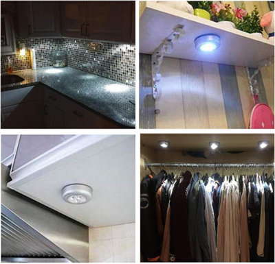 LED Push Lights with 3 Cool White LEDs, Battery Powered, Stick On Night ...