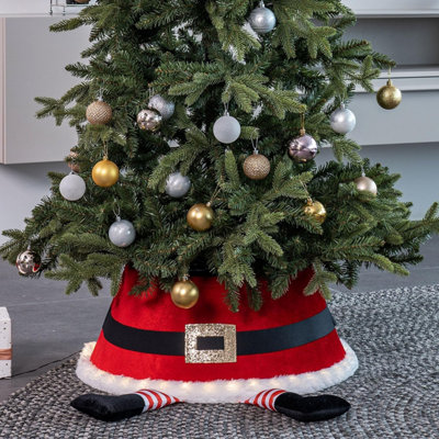 LED Santa Christmas Tree Skirt with Belt Design Red Festive Tree Stand ...