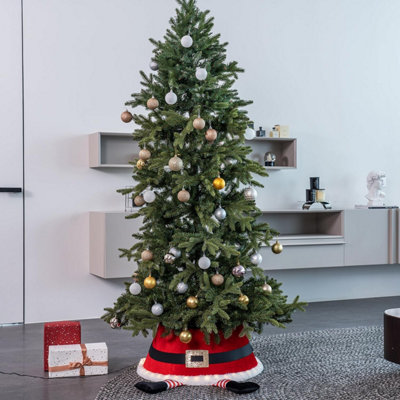 LED Santa Christmas Tree Skirt with Belt Design Red Festive Tree Stand ...