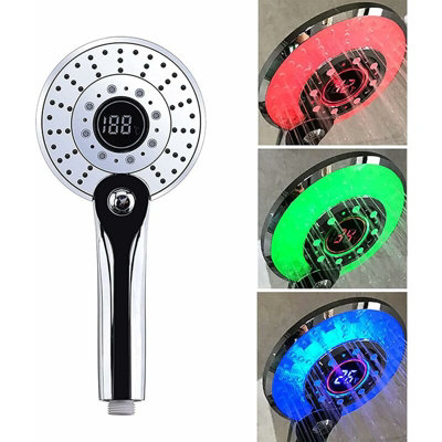 Led Shower Head, 3 Colors Led Shower Head Temperature Control Hand ...