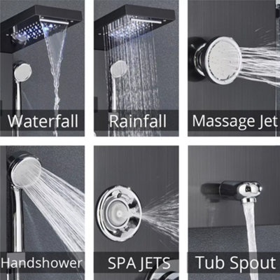 LED Shower Panel Column Tower Stainless Steel Mixer Tap Rain Massage ...