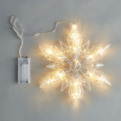 LED Snowflake Hanging Light 25 Warm White LEDs, Battery Operated ...