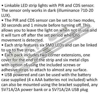 LED Strip Lighting Pack - PIR & CDS Sensor Detector - USB or Battery ...