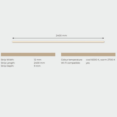 LED strip lights for acoustic slat wall panels - COOL Tone. 6 Pack 2.4m
