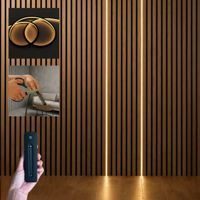 LED strip lights for wood slat wall panels x1 Black strip 2.4m cuttable ...