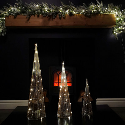 LED Tree Cone Obelisk Trio with 90 LEDs in Gold