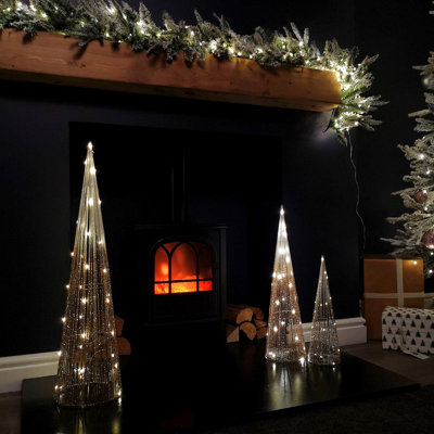 LED Tree Cone Obelisk Trio with 90 LEDs in Gold