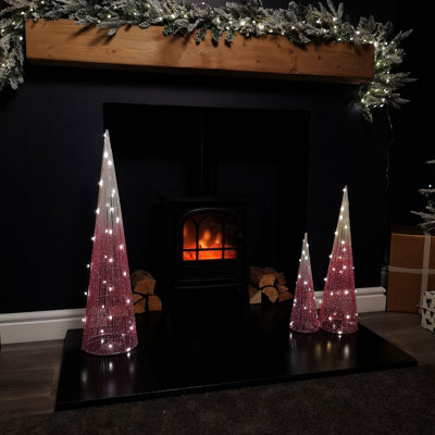 LED Tree Cone Obelisk Trio with 90 LEDs in Pink