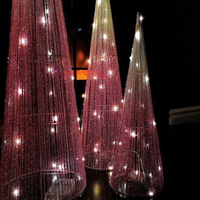 LED Tree Cone Obelisk Trio with 90 LEDs in Pink