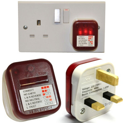 LED UK Plug Socket Tester Live Neutral Earth Wiring Checker Power 240V ...