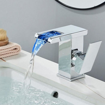 LED Waterfall Basin Mixer Chrome Plated Vintage Style Bathroom Sink Tap ...