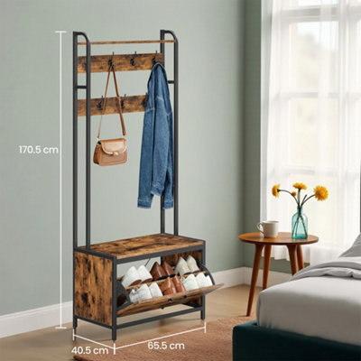 LEDREM Industrial Entryway Hall Tree with Shoe Storage Bench, 7 Hooks ...