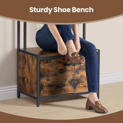 LEDREM Industrial Entryway Hall Tree with Shoe Storage Bench, 7 Hooks ...