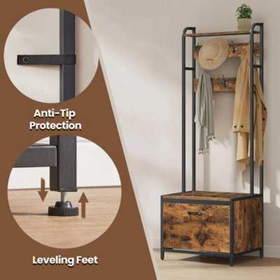 LEDREM Industrial Entryway Hall Tree with Shoe Storage Bench, 7 Hooks ...