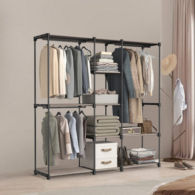 LEDREM Portable Open Wardrobe, Clothes Rack, Freestanding Wardrobe with ...