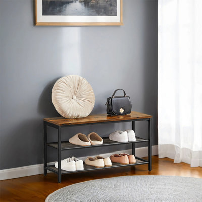 LEDREM Shoe Bench with Seat, Shoe Rack with 2 Mesh Shelves, Shoe ...