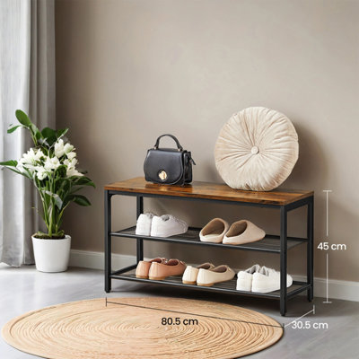 LEDREM Shoe Bench with Seat, Shoe Rack with 2 Mesh Shelves, Shoe ...